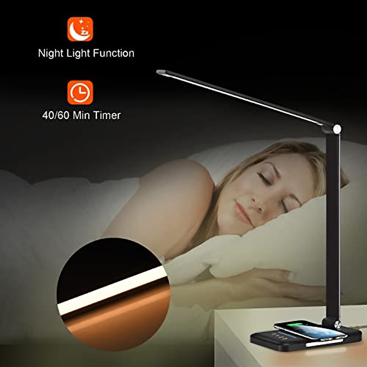 AFROG 8-in-1 4th Gen Multifunctional LED Desk Lamp with 10W Fast Wireless Charger,USB Charging Port,1200Lux Super Bright,5 Lighting Mode,7 Brightness，40 Min Timer,Night Light Function,5000K