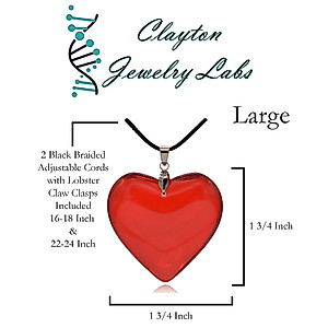 Clayton Jewelry Labs Large Red Semi-Transparent Solid Glass Heart Pendant Necklace (Large Red)