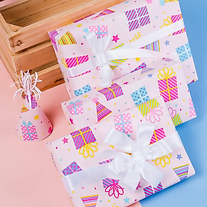 WRAPAHOLIC Jumbo Girl Birthday Wrapping Paper Roll - Pink Girl Wrapping Paper for Birthday, Holiday, Party, Baby Shower - 30 Inch x 33 Feet