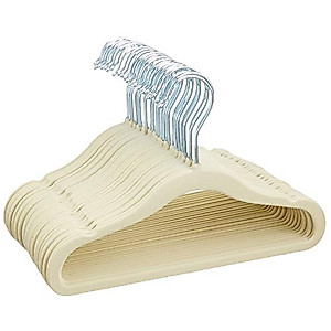 Amazon Basics Kids Velvet, Non-Slip Clothes Hangers, Beige - Pack of 30 & Slim, Velvet, Non-Slip Suit Clothes Hangers, Ivory/Silver - Pack of 30