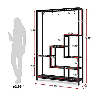 Tribesigns 5-Tier Tall Indoor Plant Stand, 70.9 inches Large Metal Plant Shelf with 6PC S Hanging Hooks, Multi-Purpose Flower Bonsai Pots Display Rack for Indoor, Garden, Balcony, Living Room, Black
