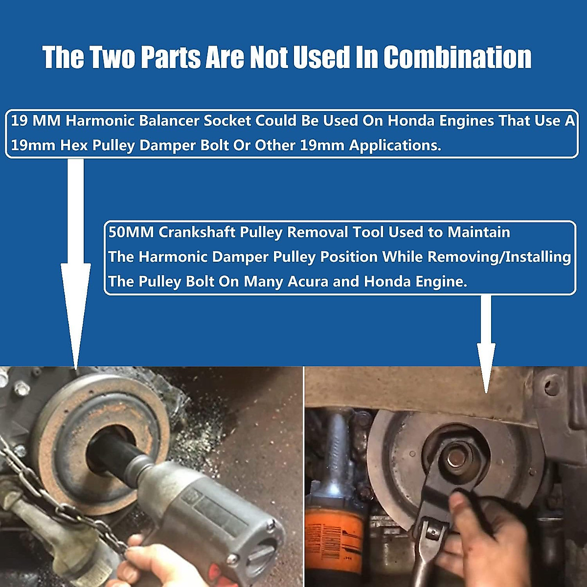 Moker 50mm Crankshaft Crank Pulley Wrench Holder for Honda and Acura Engines (with 19mm Harmonic Balancer Socket), 3 Times Momentum Power of Standard Impact Sockets, Counter-Weighted Socket Tools