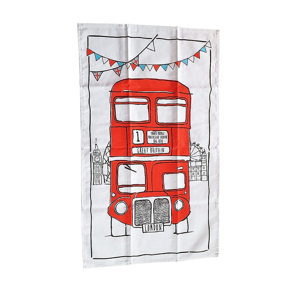 Sketchy Red London Bus Tea Towel Souvenir Sketch Routemaster Cartoon Drawing Souvenir Gift White by Elgate