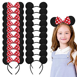20 Pack Mouse Ears Solid Red and Black Mouse Headband for Girls Women Adult Mouse Themed Birthday Party Supplies and Costume Cosplay Decoration