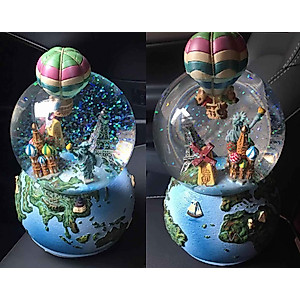 Snow Globe Valentine's Day with Music for Kids Boys Girls Women Adults Unique Gift 3D Hot Air Balloon Snowglobes Around The World Travel Rotating Christmas Music Box Decorations