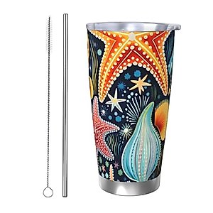 AYCZN Colorful Seashell Starfish 20 OZ Tumbler Stainless Steel Travel Coffee Mug, Ocean Sea Coral Insulated Water Bottle with Lid Leakproof Thermal Cup
