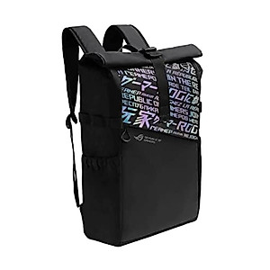 ASUS ROG BP4701 43.18 cm Gaming Backpack (Black), with Holographic Cybertext Printing, Roll Up Design, Suitable for up to 43.18 cm Laptop
