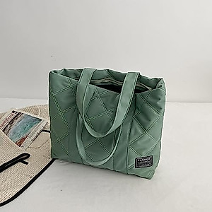 TWOYOMN Oxford Tote Bags for Women Quilted Tote Handle Large Capacity Lightweight Aesthetic Pure Color Tote Work/Business bag (Green)
