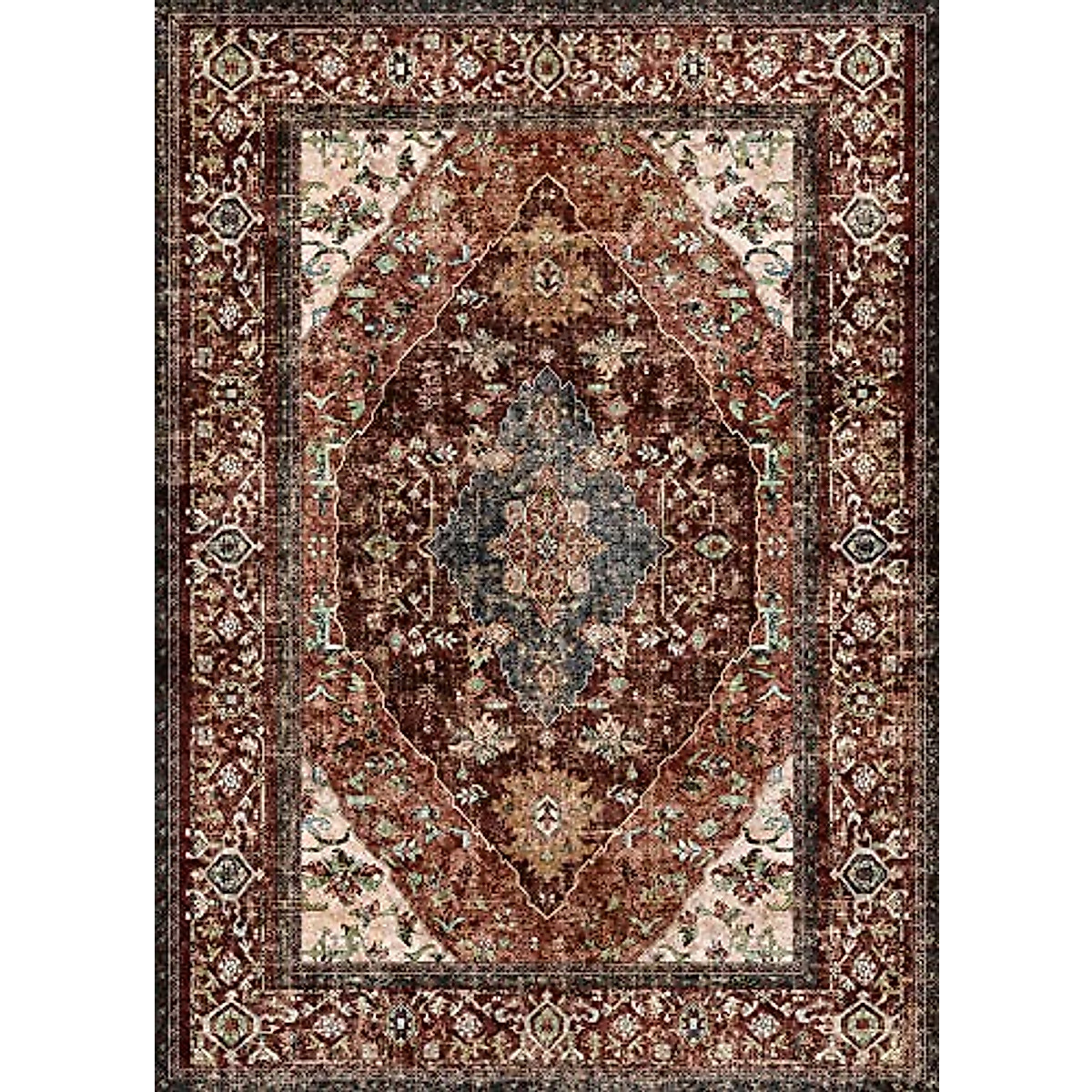 Valenrug 6x9 Area Rugs - Stain Resistant Lightweight Washable Rug, Anti-Skid Rugs for Living Room, Boho Persian Area Rug(Coffee/Red, 6'x9')