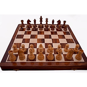 BCBESTCHESS Set, Premium Quality, Handcrafted Rosewood Unique Chess Board Set, Foldable Secure Storage for Magnetic Pieces with Extra Queens, Chess Set for Kids and Adults, Brown (16x16 Inches)