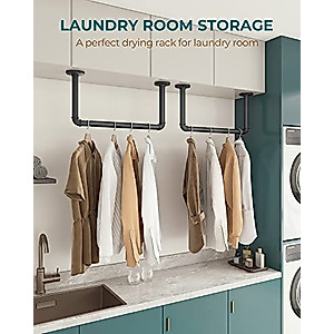 OROPY Industrial Pipe Clothes Rack 21.6” Set of 2, Heavy Duty Wall Mounted Black Iron Garment Bar, Multi-Purpose Clothing Hanging Rod for Laundry Room and Closet Storage