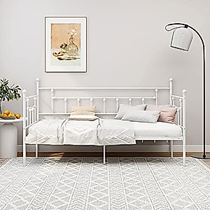 Nightell Metal Twin Daybed Frame with Headboard Multifunctional Platform Bed Sofa for Living Room Guest Room Heavy Steel Slat Support White