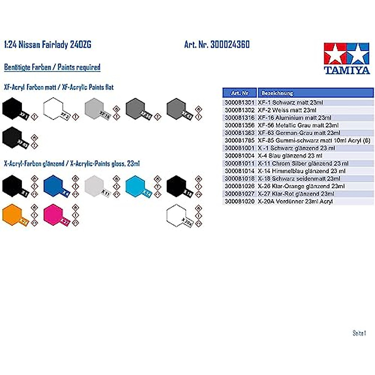 Tamiya 24360-000 24360 1:24 Nissan Fairlady 240ZG Faithful Replica, Model Making, Plastic kit, Crafts, Hobby, Model kit, Assembly, unpainted