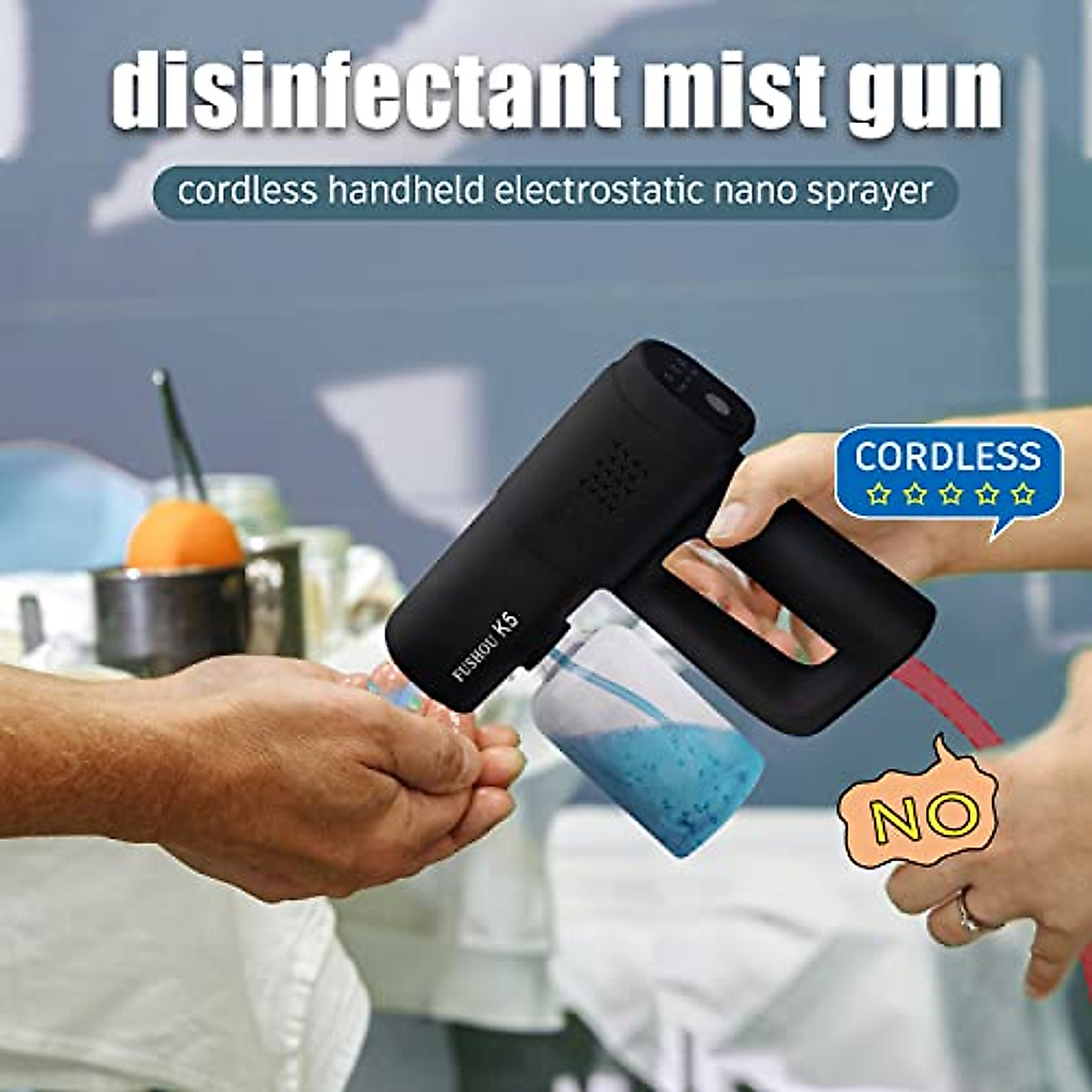 Nano Steam Gun Handheld Electrostatic Sprayer Rechargeable Nano Atomizer, 12 oz Portable Electric Mist Steam Gun for Home，Offoce，School，Garden，Detachable Tank(Black)