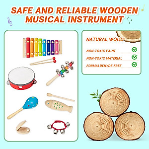 Toddler Musical Instruments Set, 10Pcs 7 Types Wooden Percussion Instruments Tambourine Xylophone Toys for Kids Children, Preschool Education Early Learning Musical Instruments for Toddlers