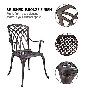 Polar Aurora 3 Piece Patio Bistro Set Cast Aluminum Bistro Table Set Outdoor Round Dining Table with Umbrella Hole for Porch, Lawn, Garden, Backyard, Pool,Bronze