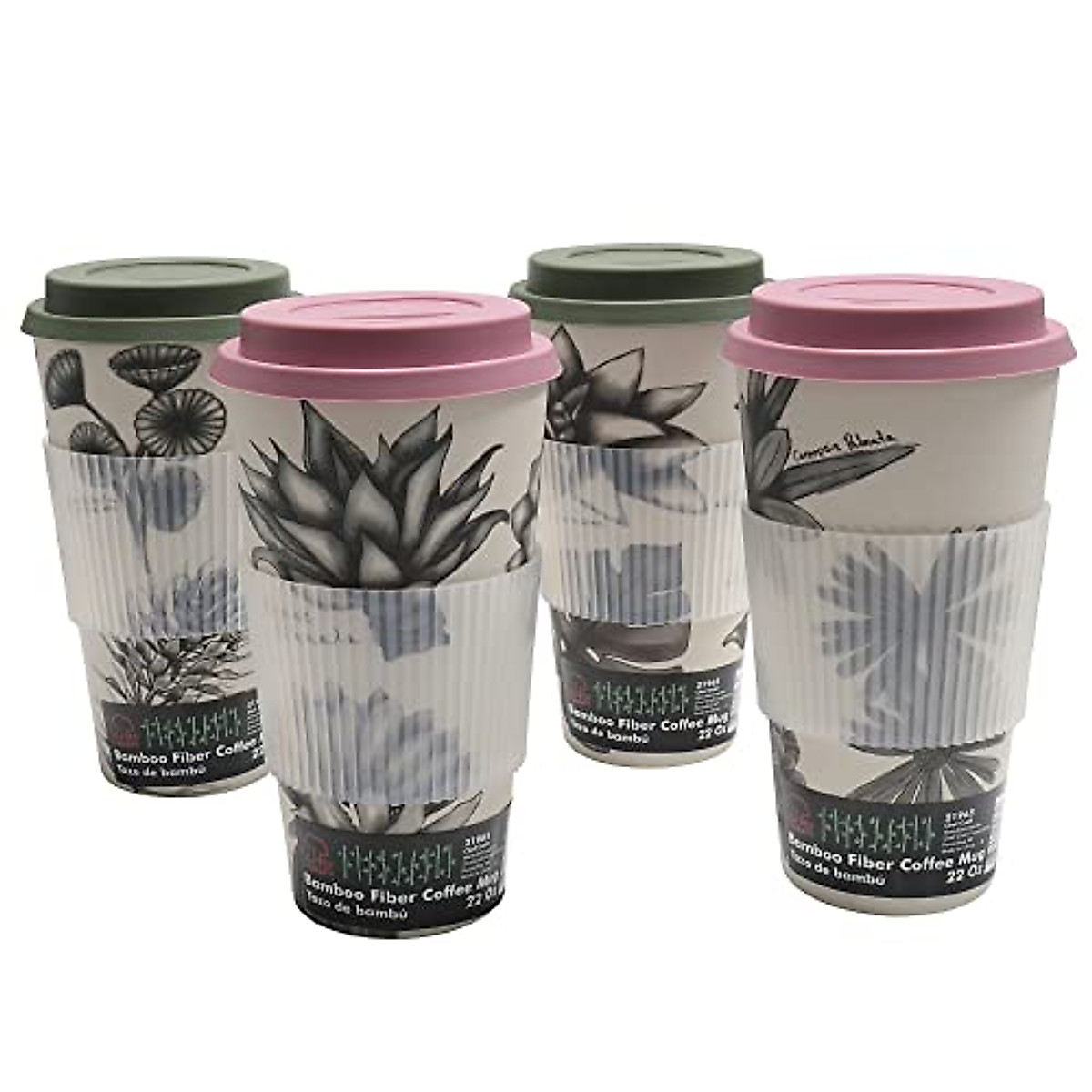 Chef Craft Eco Bamboo Fiber Travel Mug, 22 Ounce 4 Piece Set, Natural