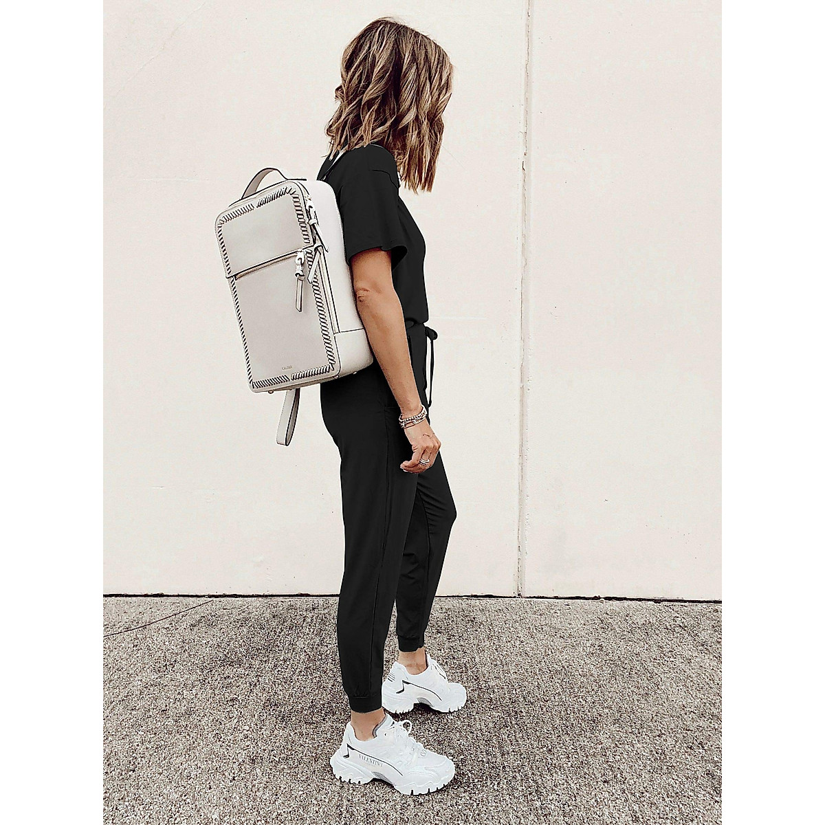 PRETTYGARDEN Women's Two Piece Outfit Short Sleeve Pullover with Drawstring Long Pants Tracksuit Jogger Set (A-black,Medium)