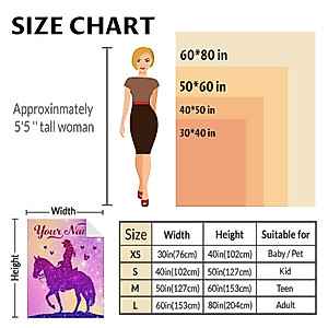 FLEXIMX Personalized Throw Blanket Gifts with Name, Horse Throw Blanket for Kids Girls Women Horse Lovers, Custom 60x50 Inches Pink Blankets Decor for Couch Sofa Bed