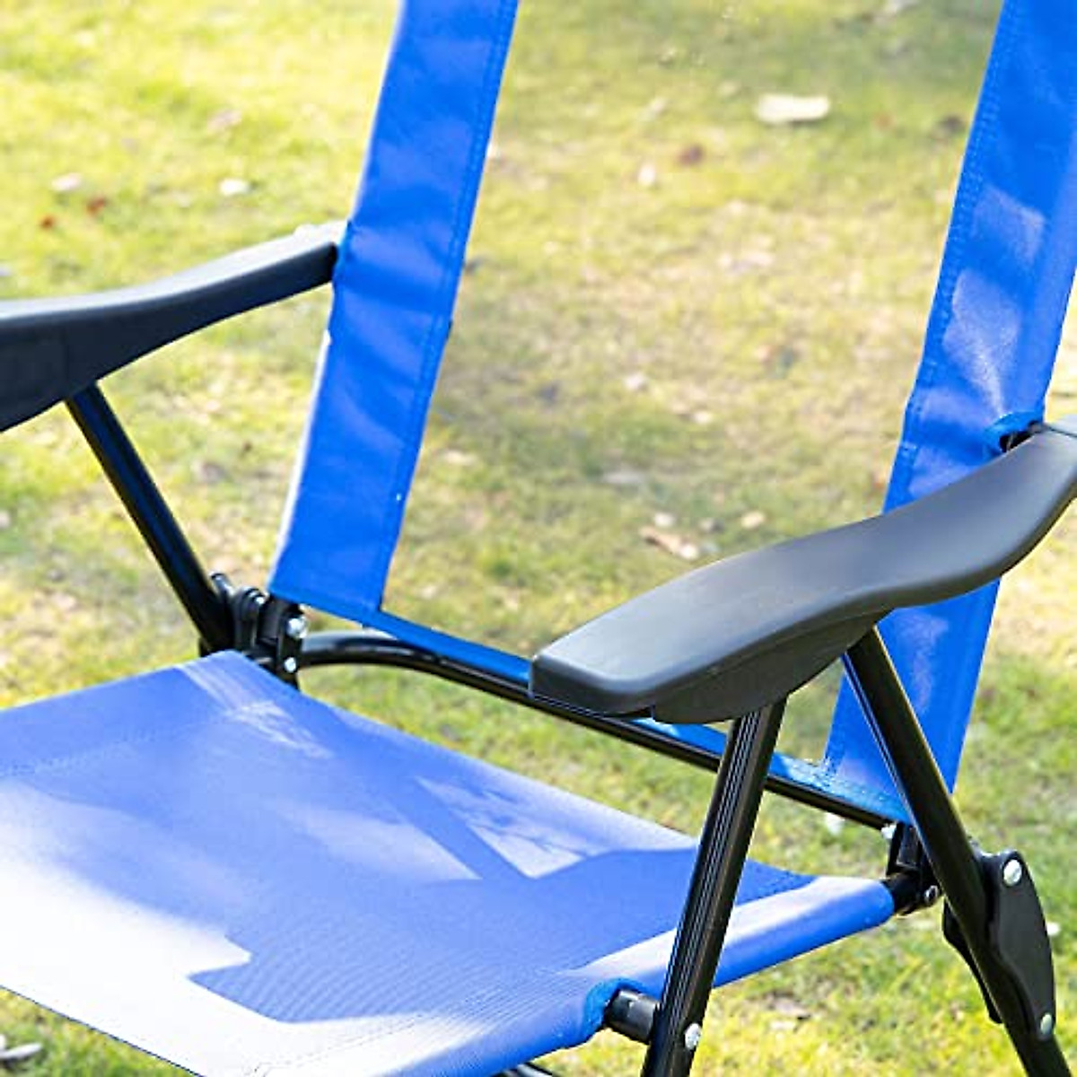 Outsunny Set of 2 Folding Patio Chairs, Camping Chairs with Adjustable Sling Back, Removable Headrest, Armrest for Garden, Backyard, Lawn, Blue