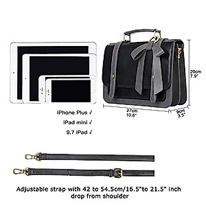 ECOSUSI Small Crossbody Bags Vintage Satchel Work Bag Vegan Leather Shoulder Bag with Detachable Bow, Black