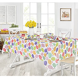 Newbridge Colored Easter Egg Hunt Fabric Tablecloth - Decorated Polka Dot and Floral Easter Egg Print Easy Care and Stain Resistant Spring Fabric Tablecloth, 52” x 70” Oblong/Rectangle