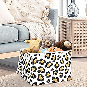 CaTaKu Leopard Spots Brown Storage Bins with Lids and Handles, Fabric Large Storage Container Cube Basket with Lid Decorative Storage Boxes for Organizing Clothes