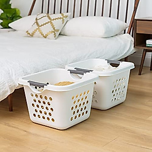 IRIS USA 30L Plastic Laundry Basket Hamper Organizer with Built-In Comfort Carry Handles, 2 Pack, Clothes Hamper, Laundry Hamper for Dorm Laundry Room Bedroom, Nestable, Ventilation Holes, White