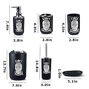 Halloween Bathroom Accessories Set 6 Piece Plastic Bathroom Ensemble Soap Dispenser Toothbrush Holder Tumbler Soap Dish Trash Can Toilet Brush Holder for Decorative Countertop Housewarming Gift(Black)