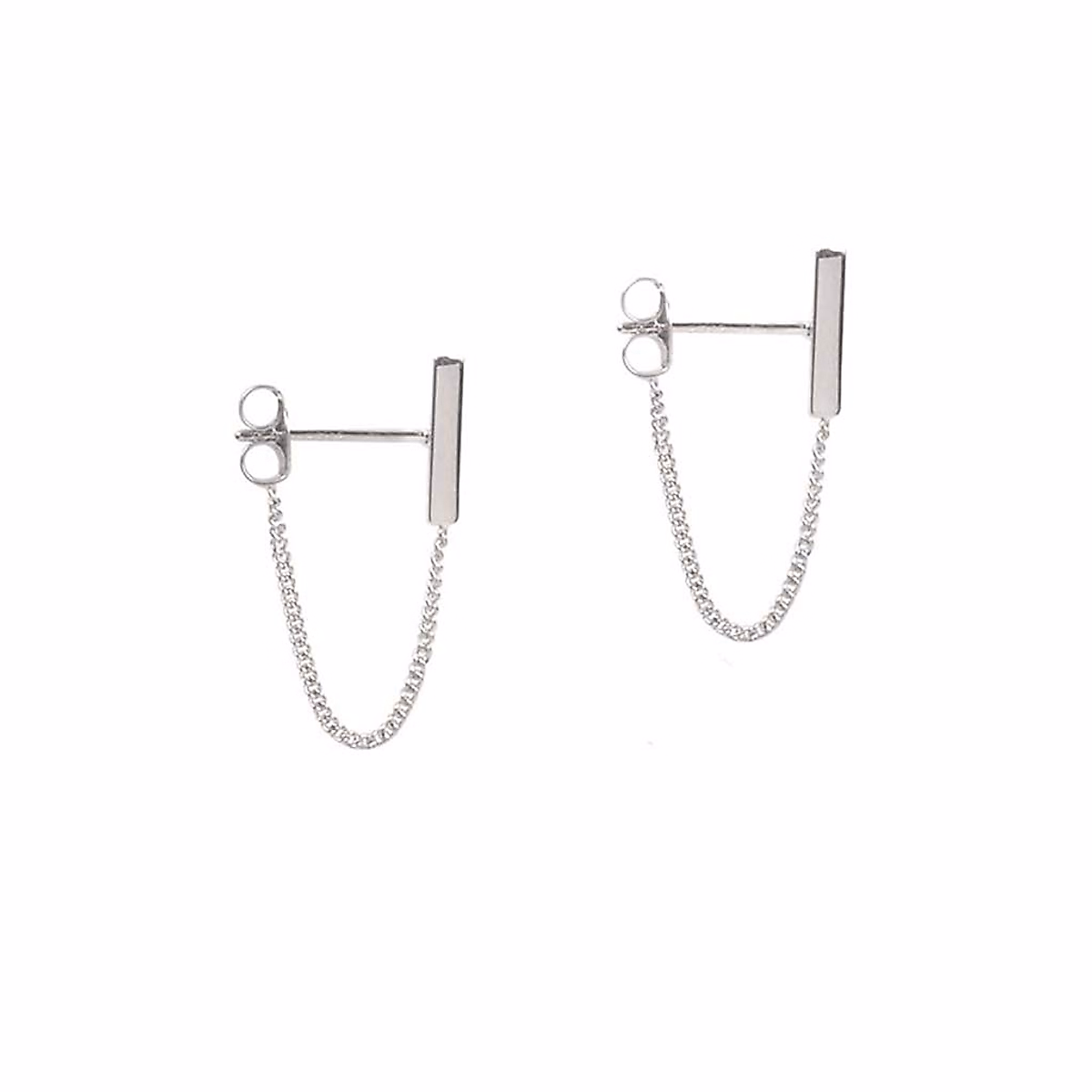 Minimalist Bar Earrings with Chain Dangle Earrings 925 Sterling Silver Stud Earrings