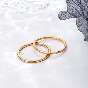 NOKMIT 2PCS 1.5mm 14K Gold Plated Rings for Women Thin Gold Ring Dainty Cute Stacking Stackable Thumb Pinky Band Non Tarnish Comfort Fit Size 5 to 10 (7)