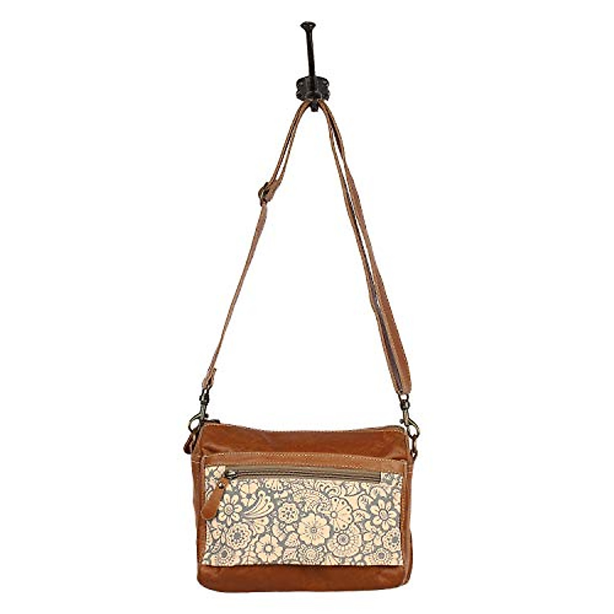 Myra Bag Peach n' Bleach Upcycled Canvas & Leather Crossbody Bag S-1569