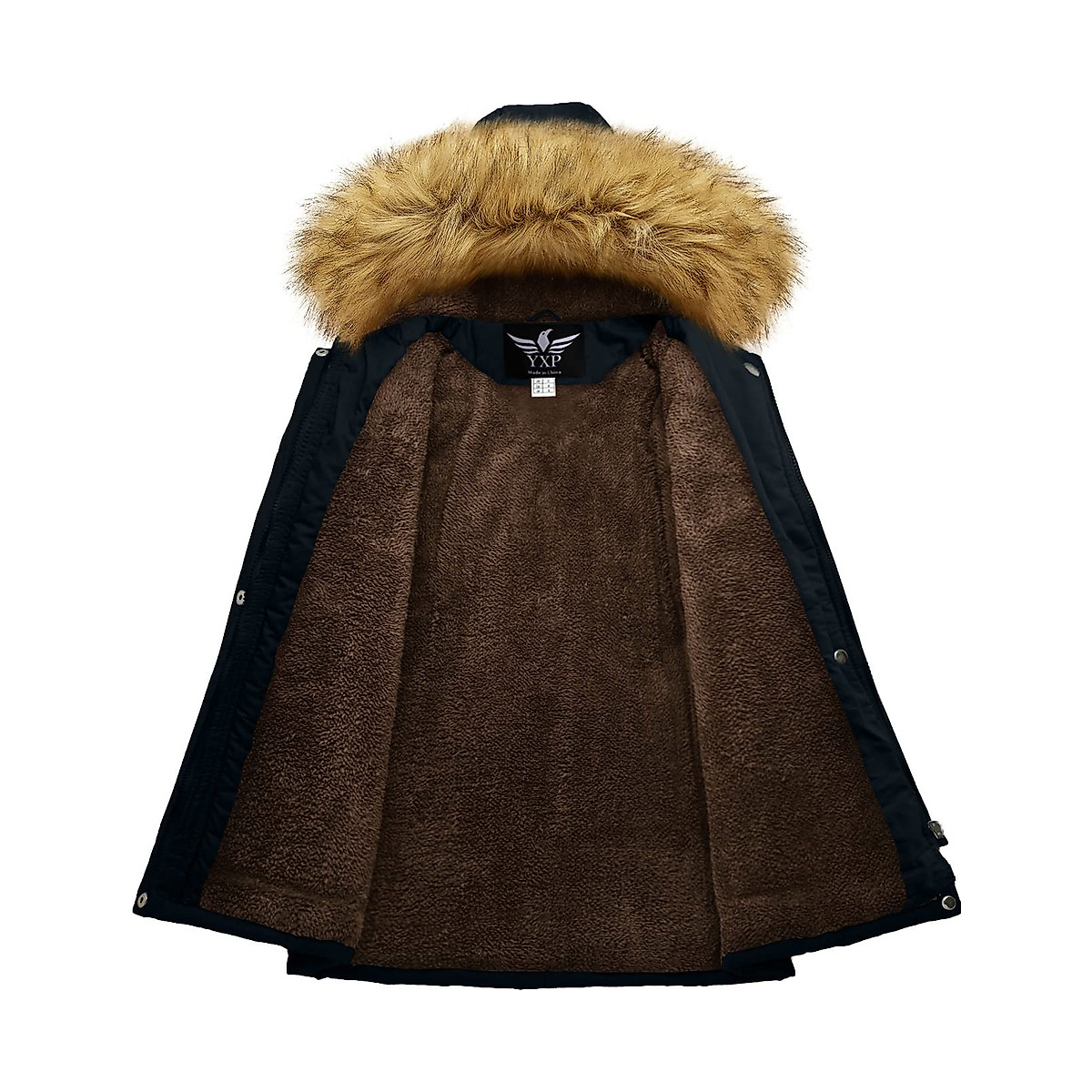 YXP Women's Winter Thicken Military Parka Jacket Warm Fleece Cotton Coat with Fur Hood (Navy,L)