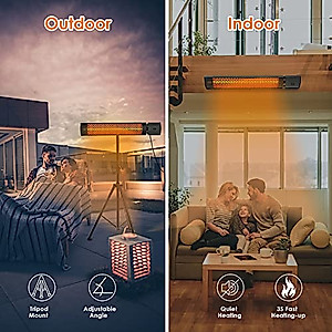 Outdoor heaters for patio, Infrared electric heater with Tripod & Remote control, 1500W -Space Heater with Tip-over Over-heat Protection, IPX5, Wall-mounted For Garage Backyard