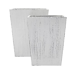 Farmlyn Creek 2 Piece Rustic Bathroom Trash Can Set with Handles for Bedroom, Living Room, Office (White-Washed, 2 Sizes)