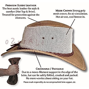 Oztrala~ Suede Leather Breezer Mesh Hat JACARU Cowboy Australian Mens Outback Golf SB 1019 US Sand