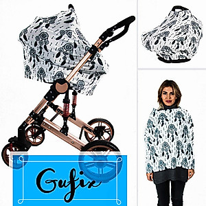 Premium Soft - Nursing Breastfeeding Cover Scarf, Baby Car Seat Cover - Multi Use Nursing Cover Pattern - Ideal Grocery Cart Cover and Highchair - Stretchy Canopy - Dream Catcher by GUFIX