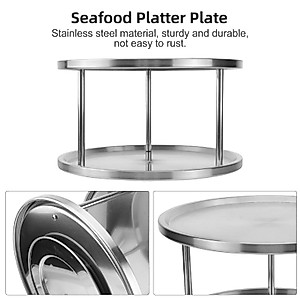 Hemoton Stainless Steel Dessert Serving Plate 2- tier Snack Plate Metal Seafood Display Trays Food Holder Tower for Restaurant Buffet Wedding Party Platter