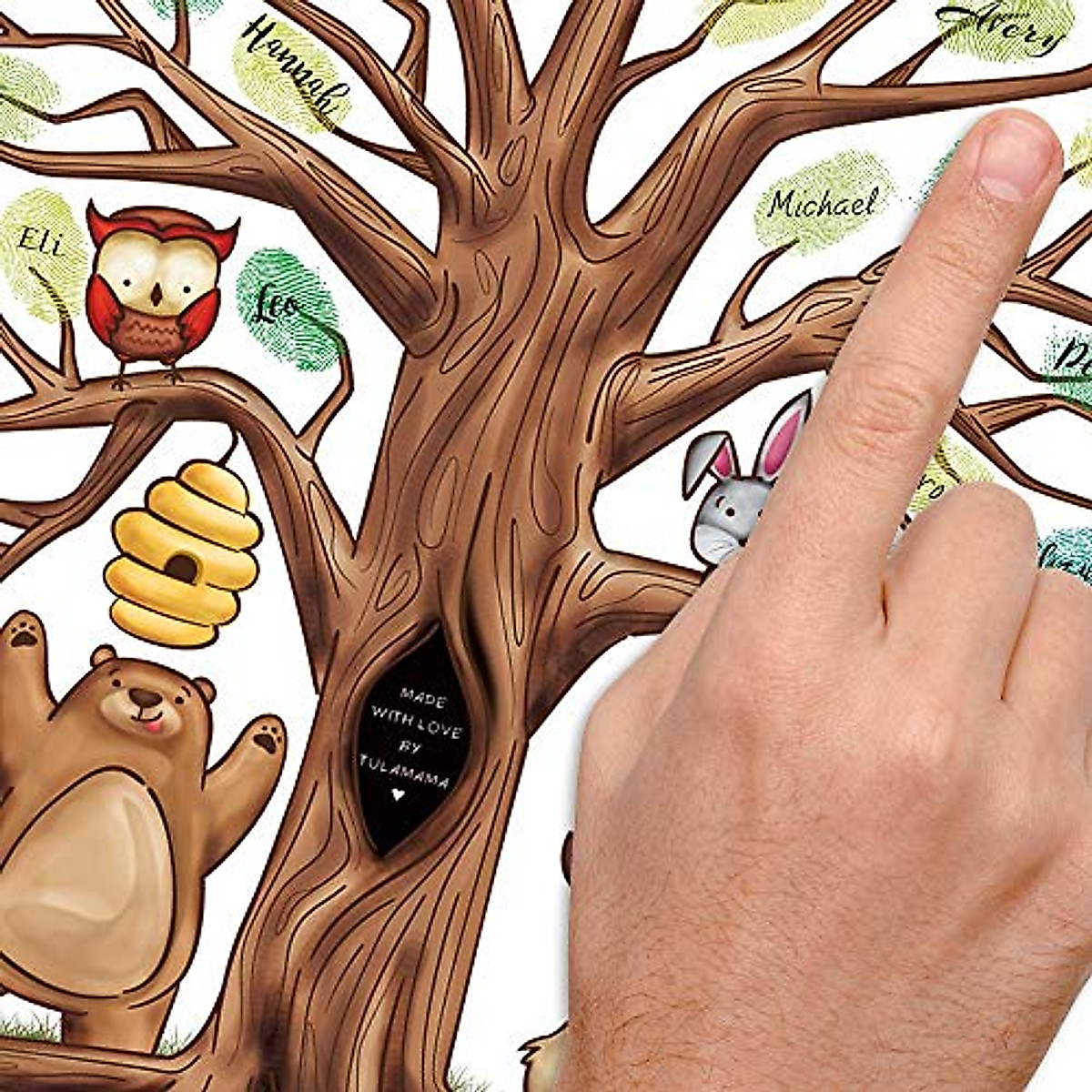 Fingerprint Tree Canvas - The Alternative to A Baby Shower Guest Book - with 25 Complimentary Good Advice Cards & Ink, Woodland