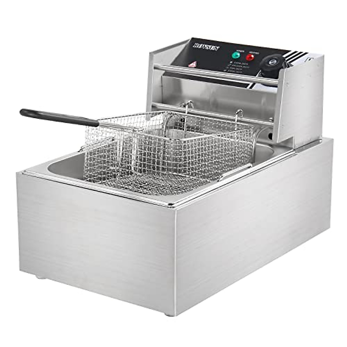 ROVSUN 11.4QT/10.8L Electric Deep Fryer w/Basket & Lid, Commercial Countertop Stainless Steel Kitchen Fat Fryer Frying Machine for French Fries, Donuts and More, Adjustable Temperature, 2500W