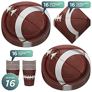 Football Party Game Ball Oval Paper Dinner Plates, Beverage Napkins, and Beverage Cups (Serves 16)