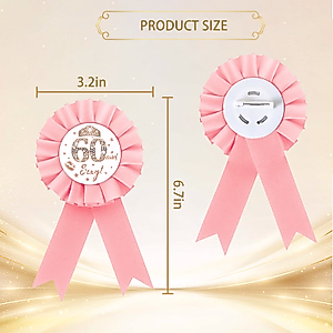 60 and Sexy Tinplate Badge Pin, It's My 60th Birthday Button Pin, Happy 60th Birthday Pink Rosette Badge Pin for Women, Brooch Buttons for Sixty Years Old Birthday Party