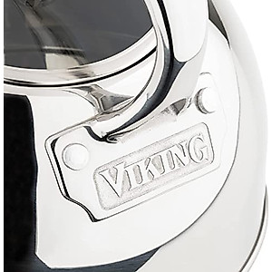 Viking Culinary 3-Ply Stainless Steel Whistling Tea Kettle, 2.6 Quart, Includes Tempered Glass Lid, Ergonomic Stay-Cool Handle, Works on All Cooktops including Induction, Mirror Finish