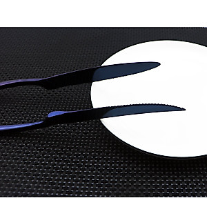 Uniturcky Flatware Set 18/10 Stainless Steel Mirror Polished Blue Cutlery - Silverware Utensil Set of Serrated Steak Knife Dinner Fork Knife Spoon Salad Fork Dessert Spoon,24 Piece Service for 4