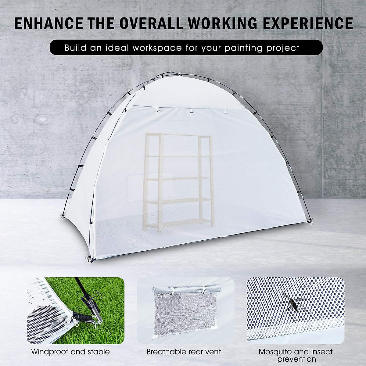 Portable Paint Booth Tent, Siebwin Extra Large 10x6x6.5ft Spray Paint Tent with Built-in Floor & Mesh Screen & Windproof Hooks for Furniture DIY Hobby Tool Spray Paint Shelter