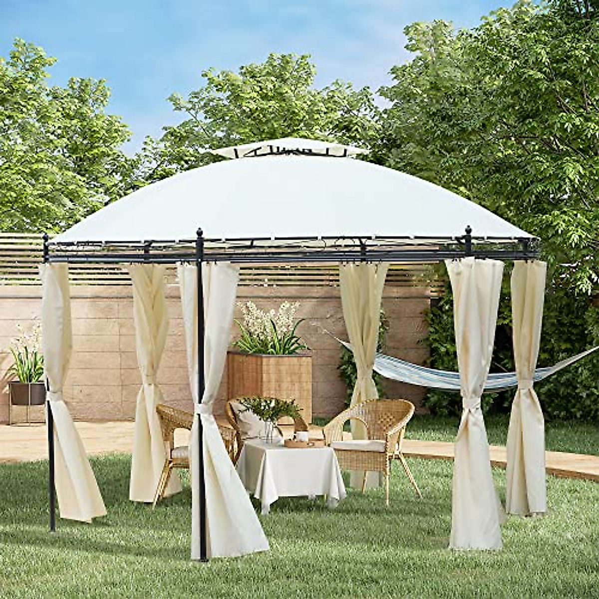 Outsunny 11.5' Patio Gazebo, Outdoor Gazebo Canopy Shelter with Curtains, Romantic Round Double Roof, Solid Steel Frame for Garden, Lawn, Backyard and Deck, Cream White