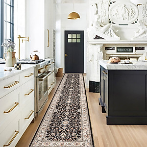 TOPRUUG Washable Runner Rug 2x12 - Hallway Runner Rug Kitchen Rugs and Mats Non Skid Washable Waterproof Carpet Runner for Living Room Bedroom Bathroom (Black, 2X12)