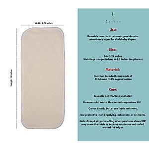 Lukara Hemp Cloth Diaper Inserts - Reusable Cloth Diaper Liners for Children, Hemp Diaper Inserts for All Needs, Fits All Diapers & Absorbent Hemp Inserts for Cloth Diapers, Reusable Diapers (5 Pack)