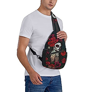 Skull Crossbody Backpack for Travel Hiking Chest Daypack Shoulder Sling Bag for Men Women Cycling Walking