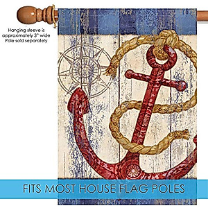Toland Home Garden 1010001 Rustic Anchor And Compass Boat Flag 28x40 Inch Double Sided Boat Garden Flag for Outdoor House Ship Flag Yard Decoration